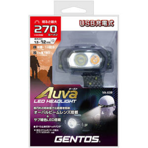 VA-03R GENTOS ไฟฉายคาดศีรษะ LED 270lm AUVA Series (Oval Beam) แบบชาร์จ USB ได้ - monet.asia